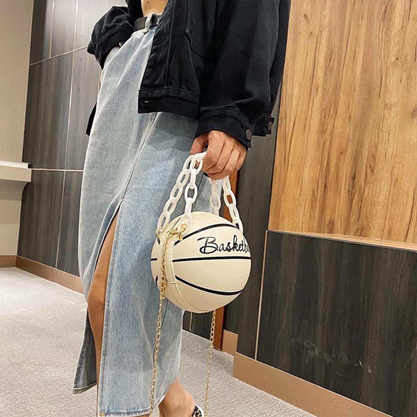 Women Shoulder Bag Chain Basketball Shaped Purse Round Body Handbag Small Clutch for Women with Strap