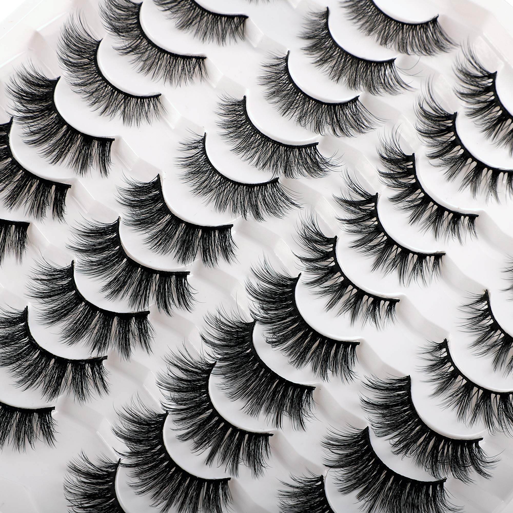 Pawotence 3D Faux Mink Lashes Pack Natural Cat Eye Lashes Wispy 20 Pairs Fake Eyelashes Pack 4 Styles Mixed Soft Lightweight Reusable Handmade False Eyelashes Multipack