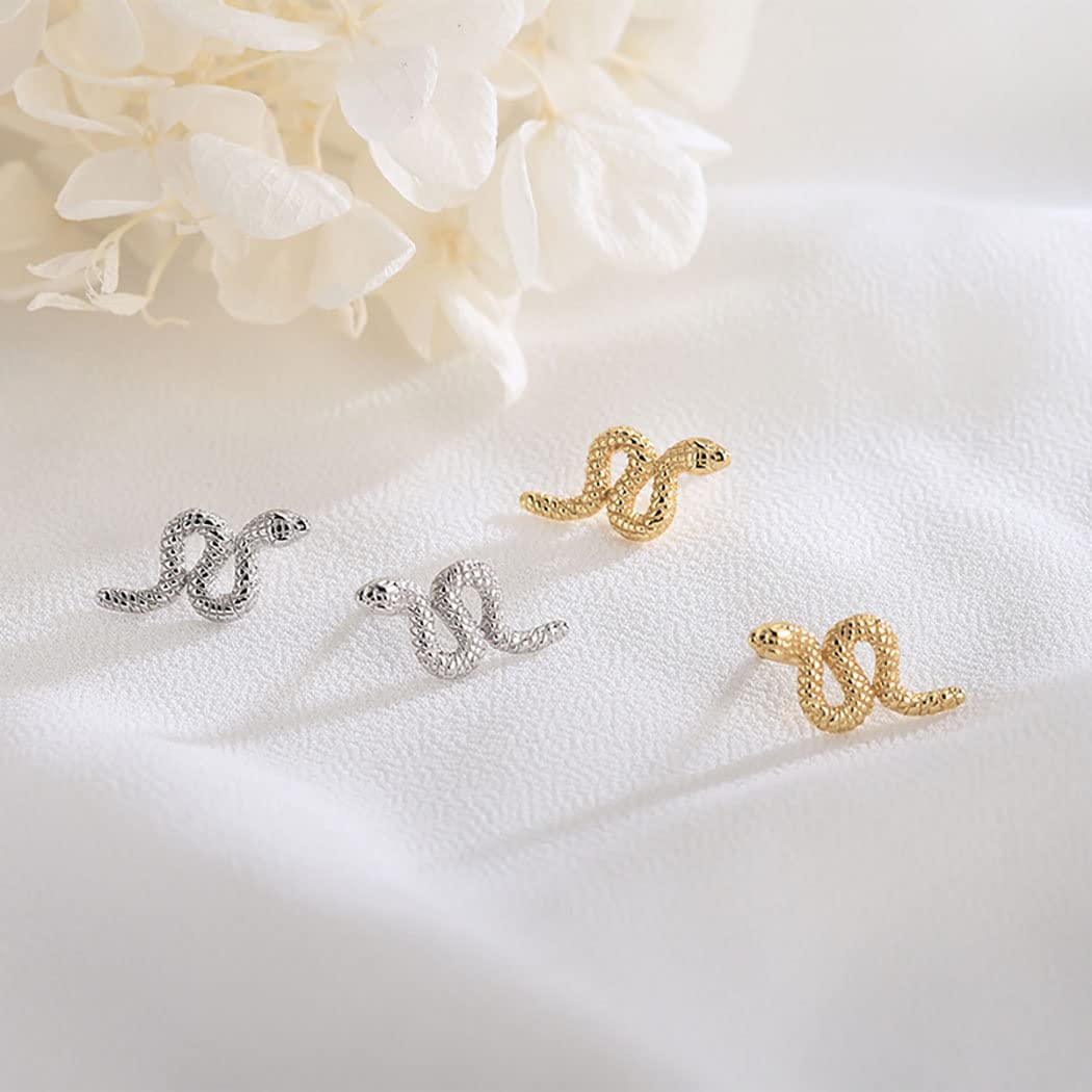 SLUYNZ S925 Sterling Silver Punk Snake Stud Earrings for Women Men Snake Helix Stud Earrings Cartilage Cross Stripe Open Snake Earrings (A-Silver)