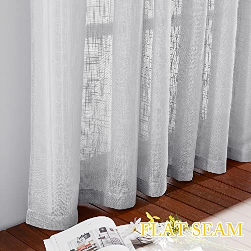 NICETOWN Linen Sheer Curtains for Living Room, Grommet Modern Semi Sheer Window Treatments Vertical Drapes Privacy with Light Filtering, Silver Grey, 2 Panels, 1 Pair