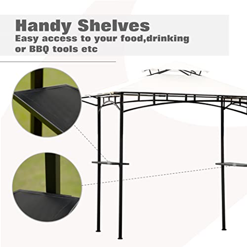 Merax Gazebo - 13Ft x 4.5Ft, Iron Double Tiered Outdoor Canopy with Bar Counters & Extendable Shades, for Patio Garden Backyard BBQ Grill, White