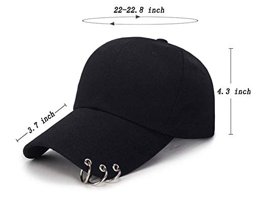 OVOY- Kpop Hat Ring Baseball-Cap - Suga-Snapback Baseball Cap Iron Rings (Black)