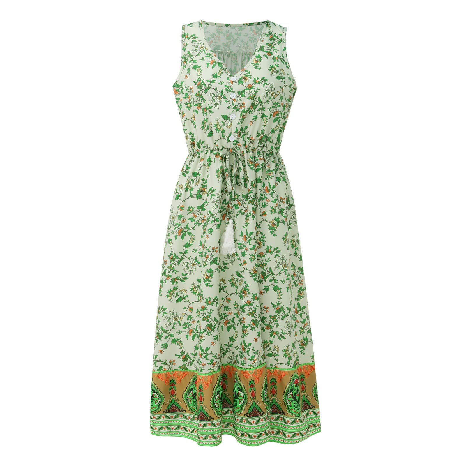 Women Long Skirt Suits Flowy Women's Floral V Neck Strap Button Down Sundress Swing Ruffle Summer Mini Short Dress Green