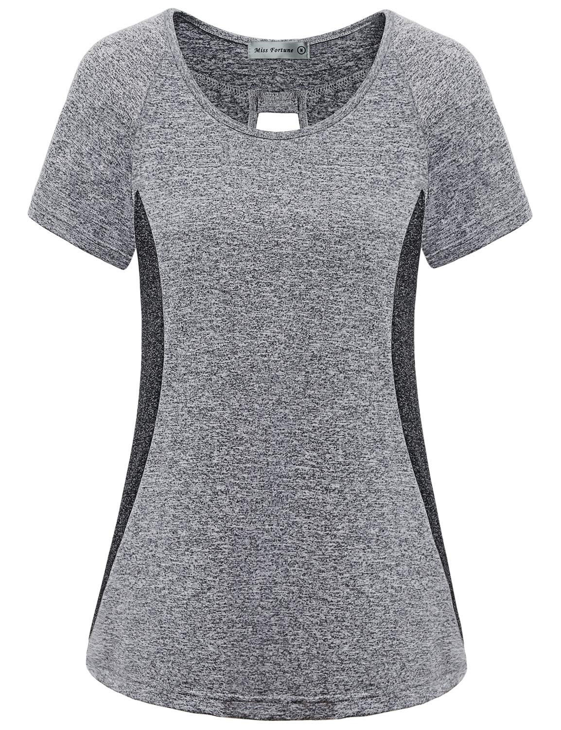 MISS FORTUNE Womens Exercise Tops Short Sleeved Moisture Wicking Atheltic T-shirt Plus Size Gym Shirts for Yoga Grey Pilates Clothes Medium