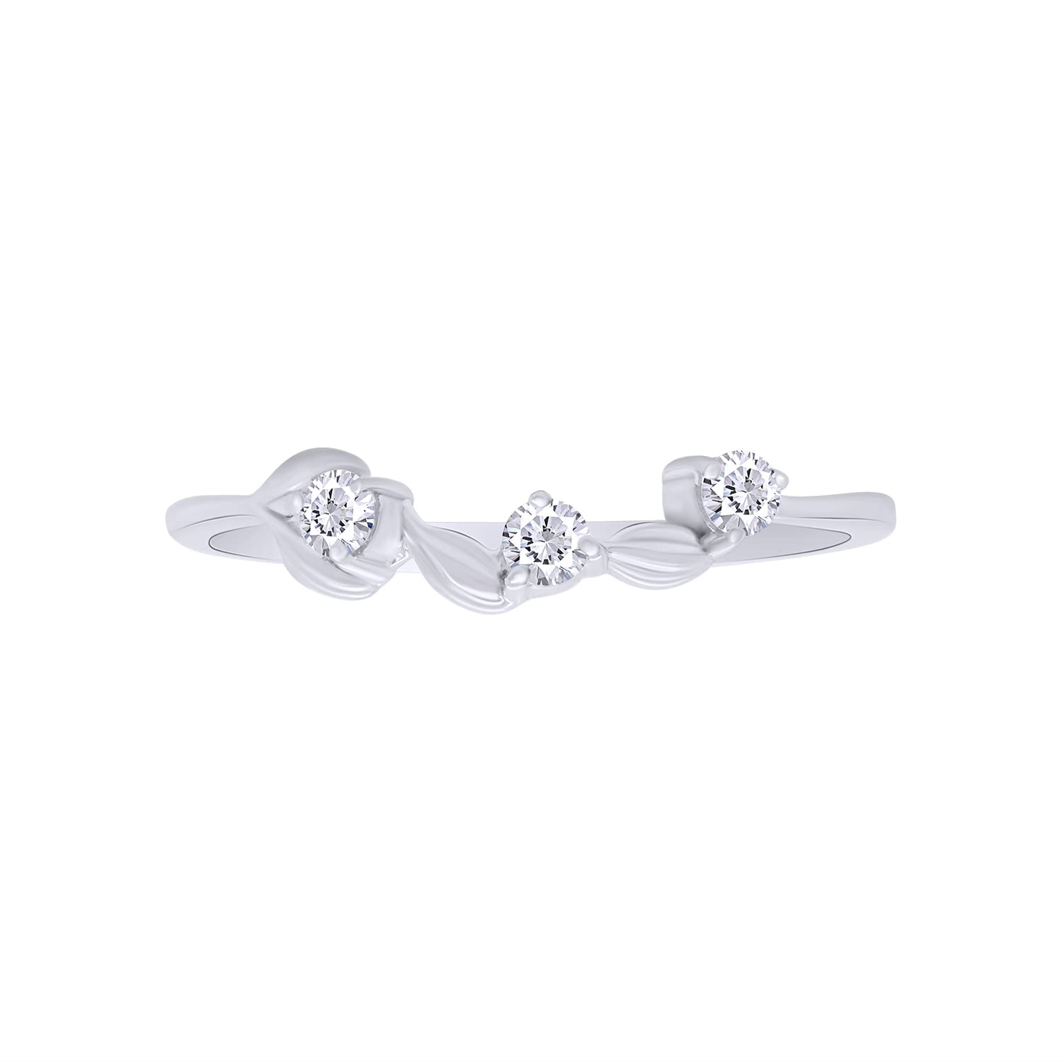 SAVEARTH DIAMONDS Leaf Design, 1/10 Carat Round Cut Moissanite Lab Created Diamond Art Deco Wedding Band Enhancer Ring In 14k White Gold Over Sterling Silver Jewelry For Women (0.10 Cttw) Size -7