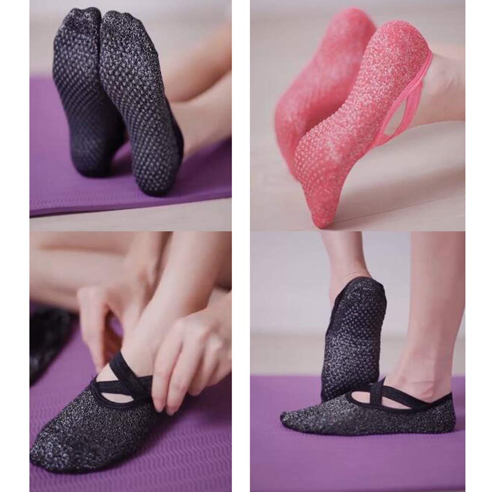 Non Slip Yoga Socks with Grips 4 Pack Straps Barre Pilates Ballet Dance Anti-Skid Socks for Women