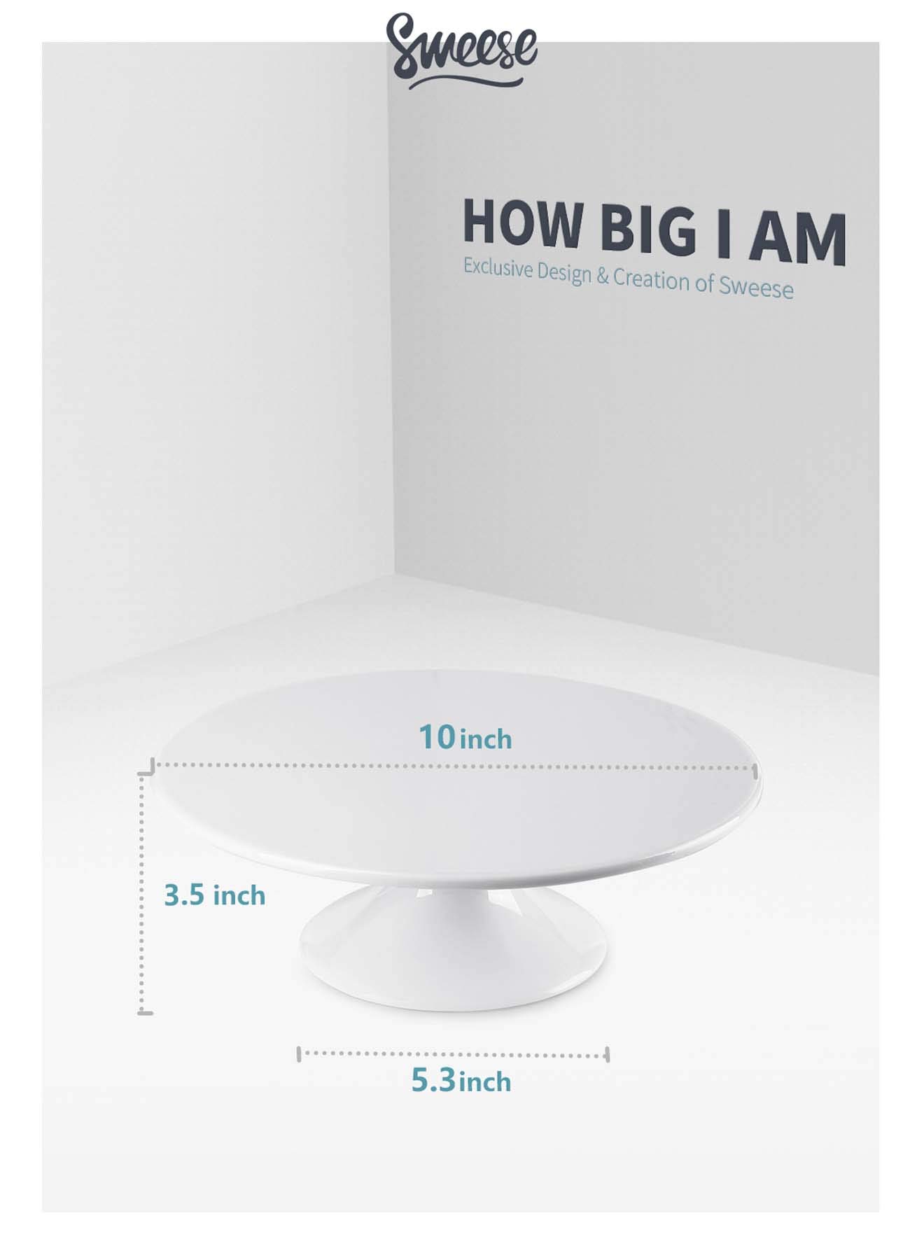 Sweese 10inch Porcelain Cake Stand White + 3 Tiered Foldable Serving Stand White for Brithday Party, Valentine's Day and Events