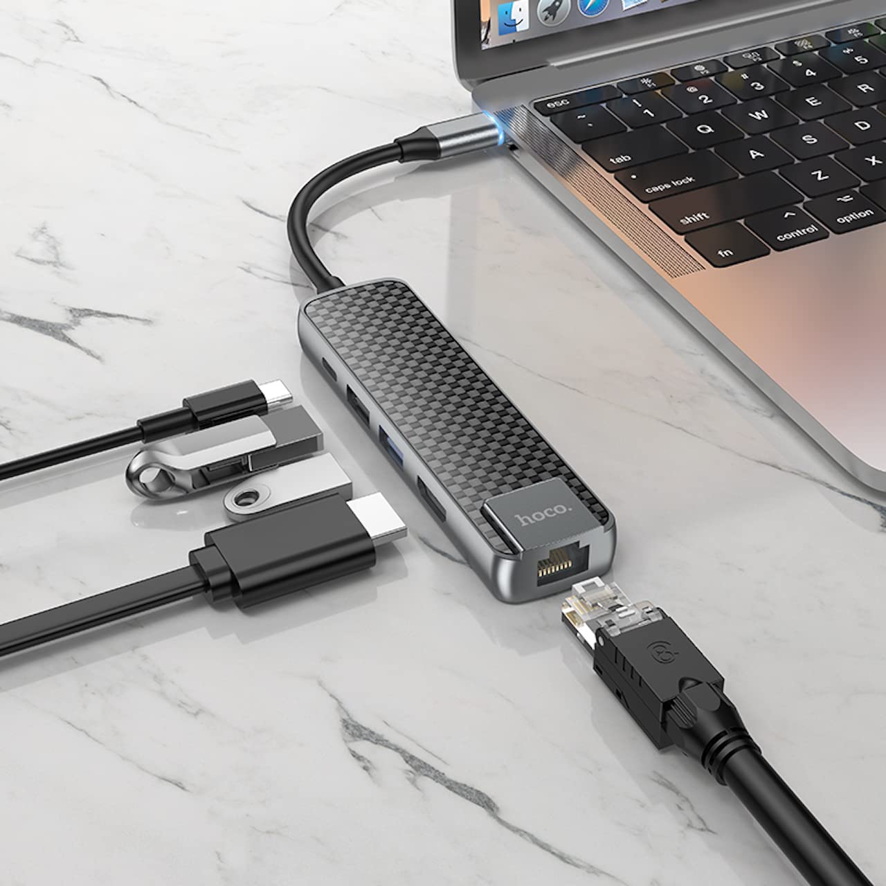 Type-C hub “HB23 Easy View” Multimedia Adapter HDMI + USB3.0 + USB2.0 + RJ45 + PD