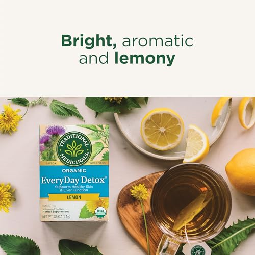 Traditional Medicinals Tea, Organic EveryDay Detox Lemon, Supports Healthy Skin & Liver Function, Detox, 96 Tea Bags (6 Pack)