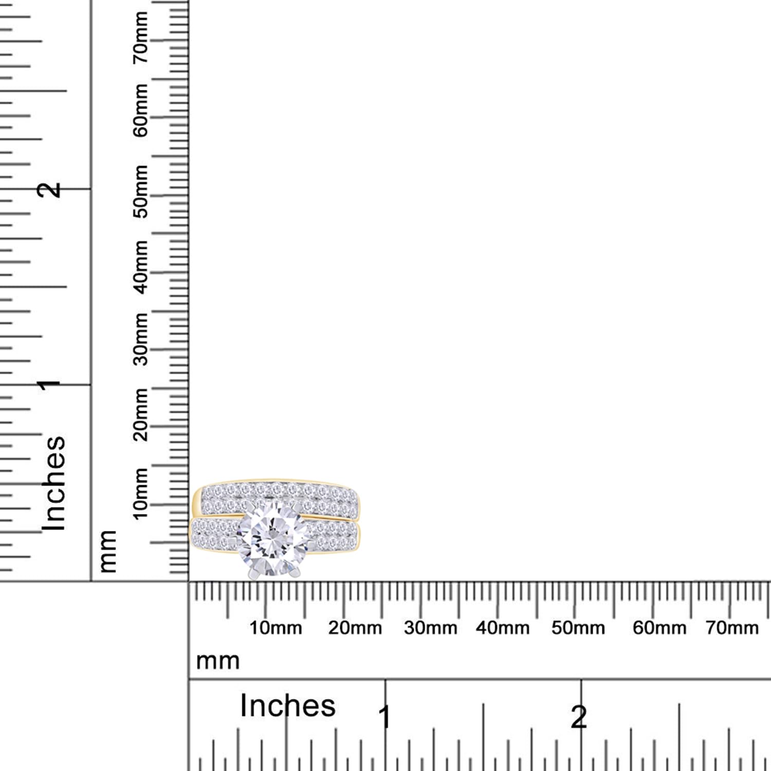 SAVEARTH DIAMONDS Engagement Ring, 7MM Round Cut Lab Created Moissanite Rings, 14K Yellow Gold Plated 925 Sterling Silver Bridal Set Rings for Women (VVS1 Clarity 1.75 Cttw)-8