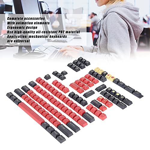 Yoidesu 128 Keys Japanese Style Keycaps, Oil Resistant PBT Keycap for Universal PC Gaming Keyboard with Animation Elements Gaming Keyboard Keycap with Shaft Puller
