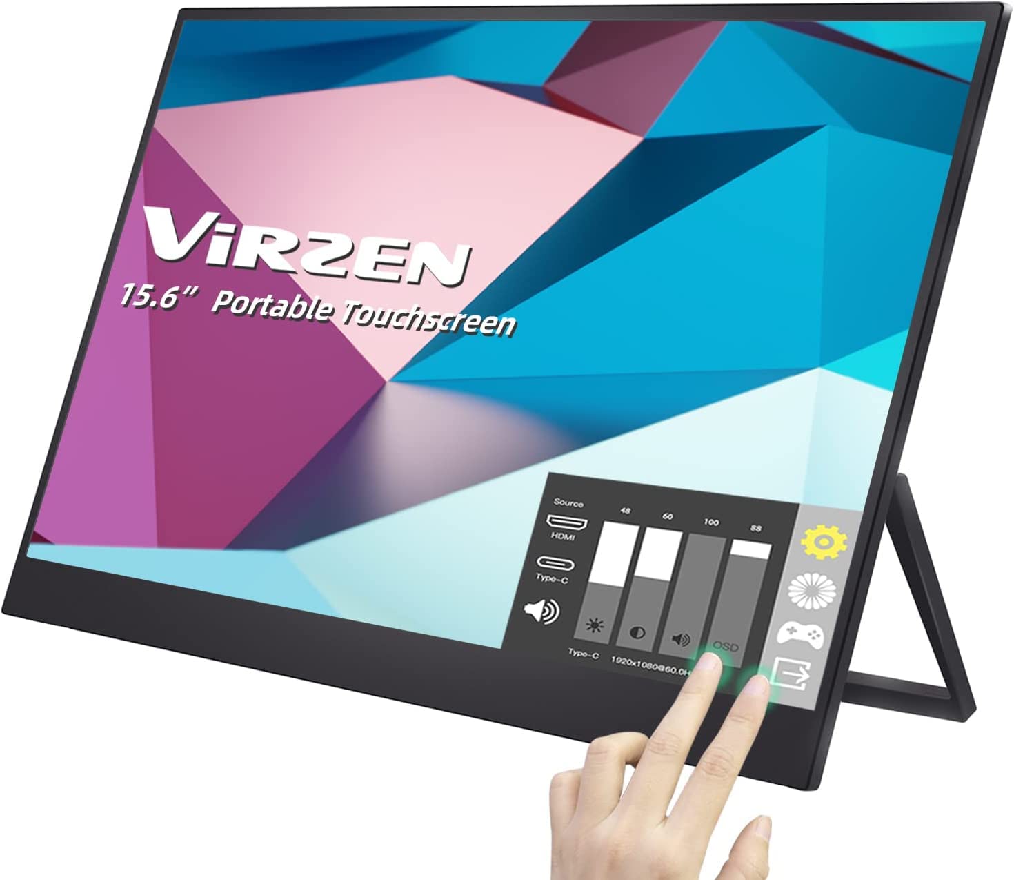 Virzen 15.6" Portable Touchscreen Monitor with Kickstand 1080P Mini HDMI Compatible with Phone Laptop Computer Switch