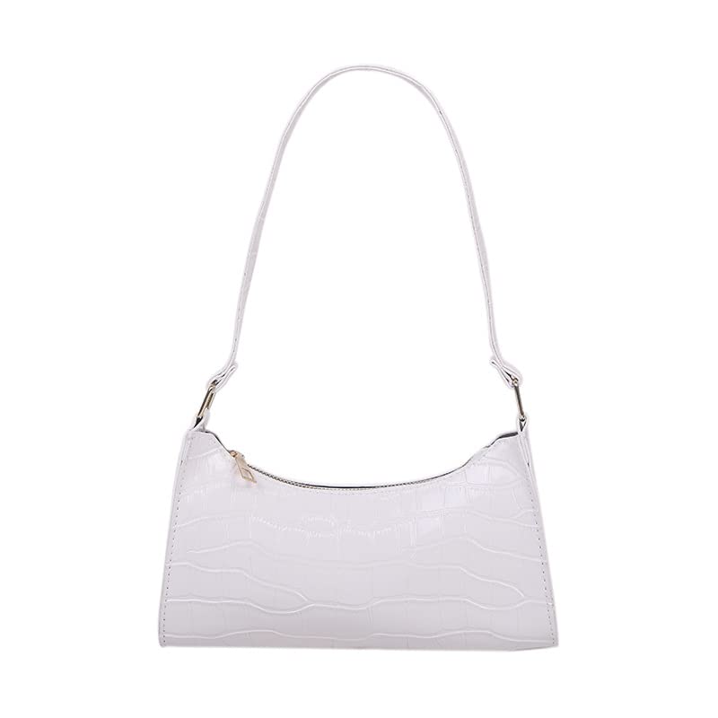 Women New Womens Bag Simple Women Crocodile Single Shoulder Bag Fashion Handbag Purses (White)