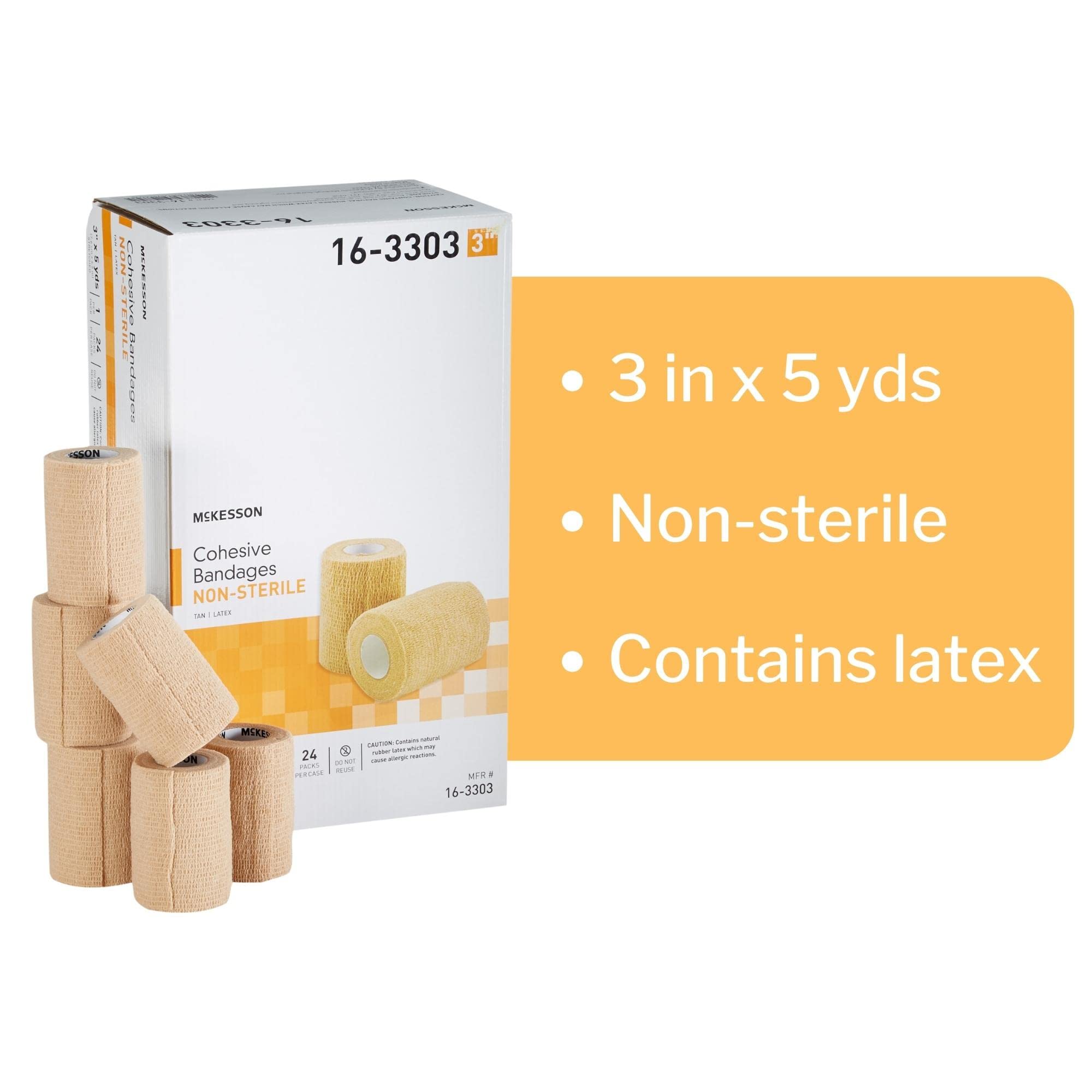McKesson Cohesive Bandages, Non-Sterile, Contains Latex, 3 in x 5 yds, 1 Count, 24 Packs, 24 Total