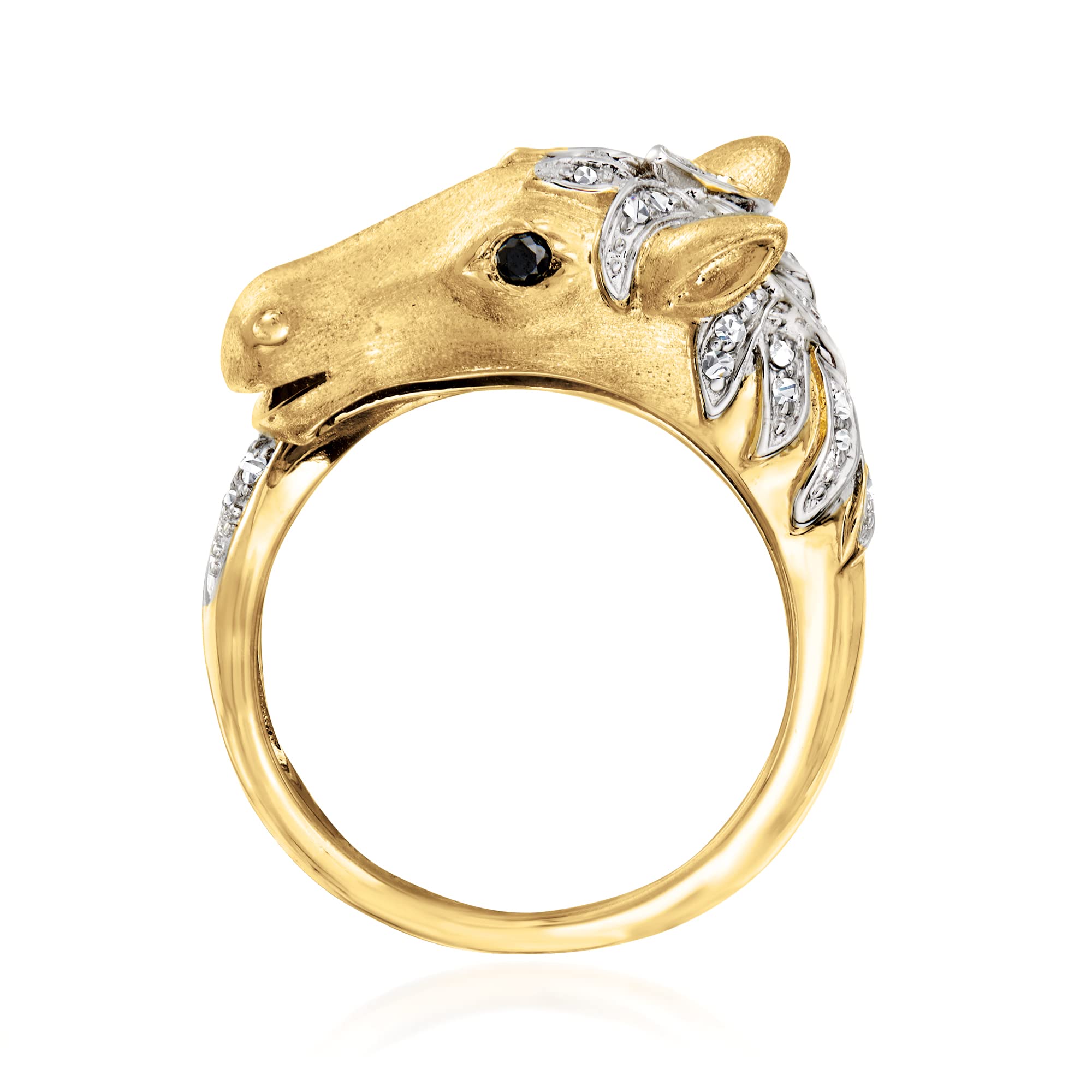 Ross-Simons 0.29 ct. t.w. Diamond Horse Ring With Black Diamond Accents in 18kt Gold Over Sterling. Size 6