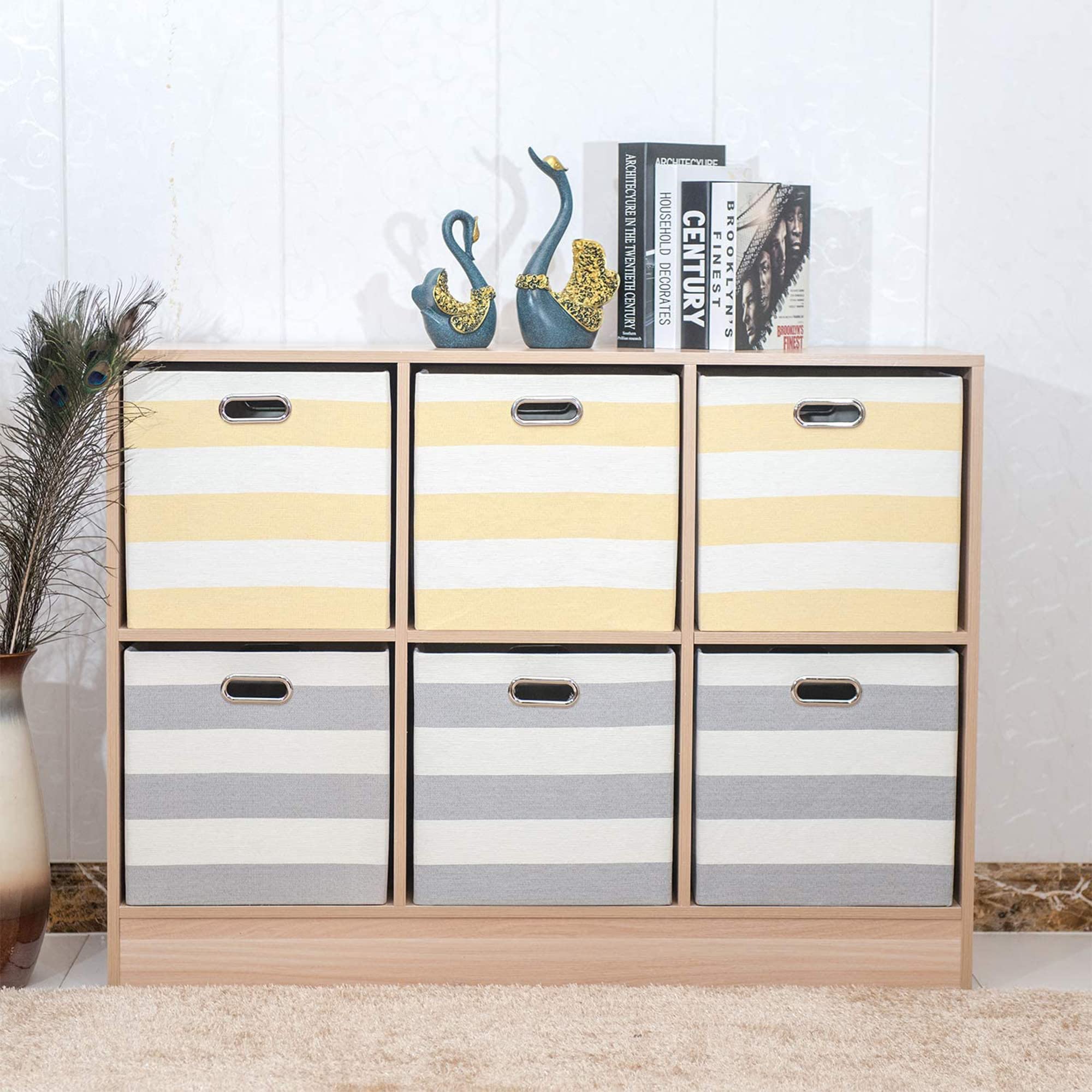 Posprica Storage Bins Storage Cubes,13×13 Collapsible Storage Boxes Containers Organizer Baskets for Nursery,Office,Closet,Shelf - 4pcs,Black-White Striped