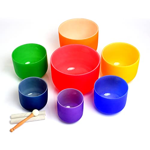 TERRITORY Chakra Tuned Set of 7 Colored Crystal Singing Bowls 6-12 inch