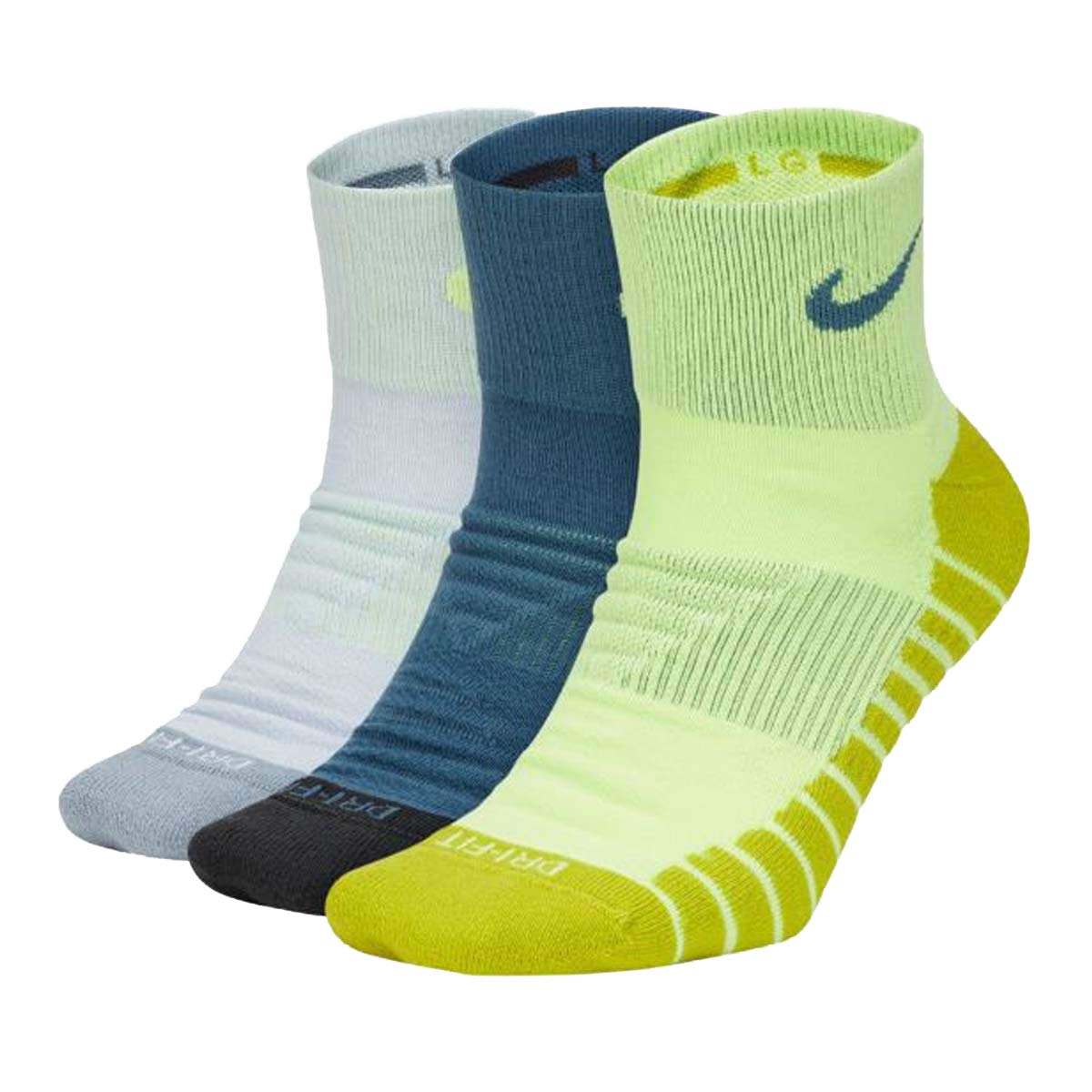 Nike Men`s Everyday Max Cushioned Training Ankle Socks 3 Pack (Blue(SX5549-955)/Grey, Medium)