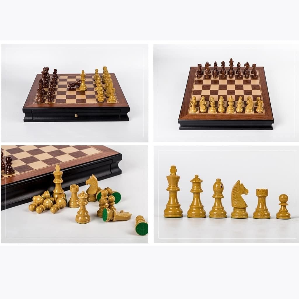 Wooden Chess Set 18" Deluxe Chess Board with 2 Drawers & Handmade Pieces Professional Chess Game Table Set for Adults