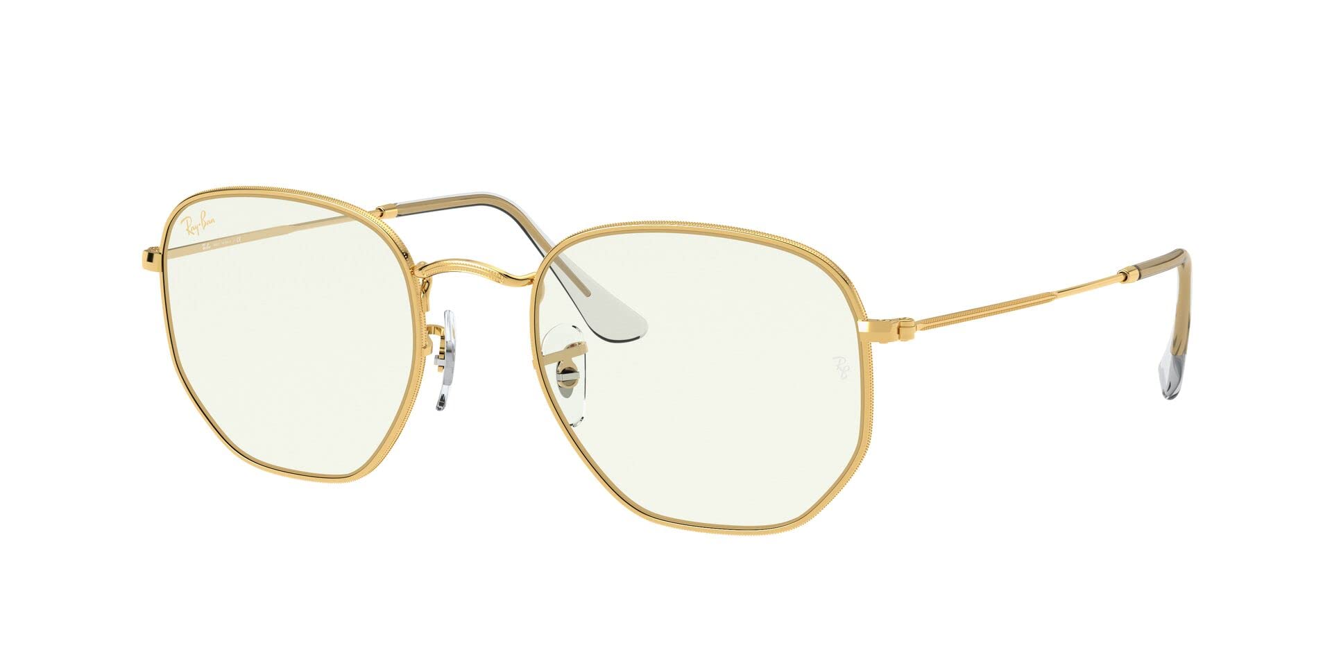 Ray-Ban Rb3548 Hexagonal Glasses, Legend Gold/Clear Blue Light Filtering, 48 mm