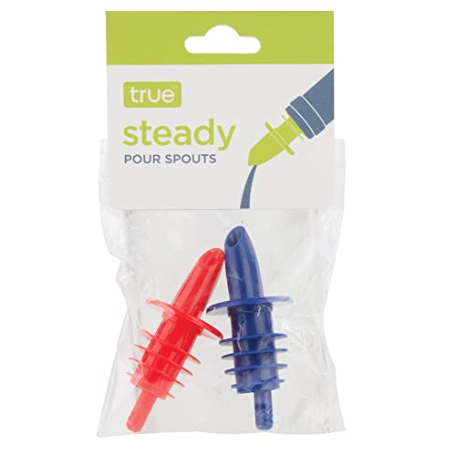 True Liquor Pourers, Free Pourer Spouts for Liquor Bottles, Bottle Pour Spout At Home Bar Accessories for Bars, Red/Blue Set of 2