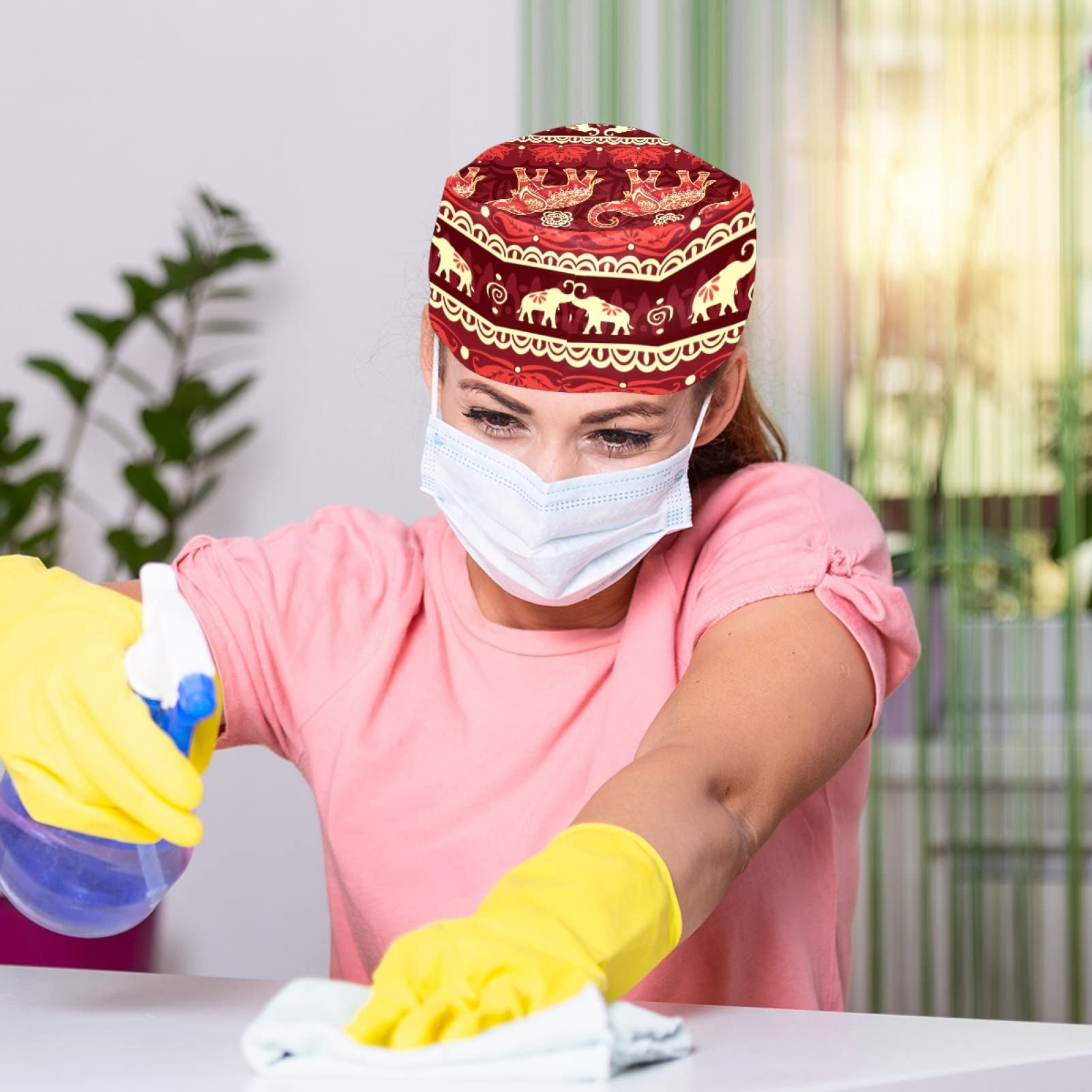 Pshhdgyhs Women and Men Surgical Cap African woman Working Hat One Size Multicolor Hat diameter is 18cm/7in