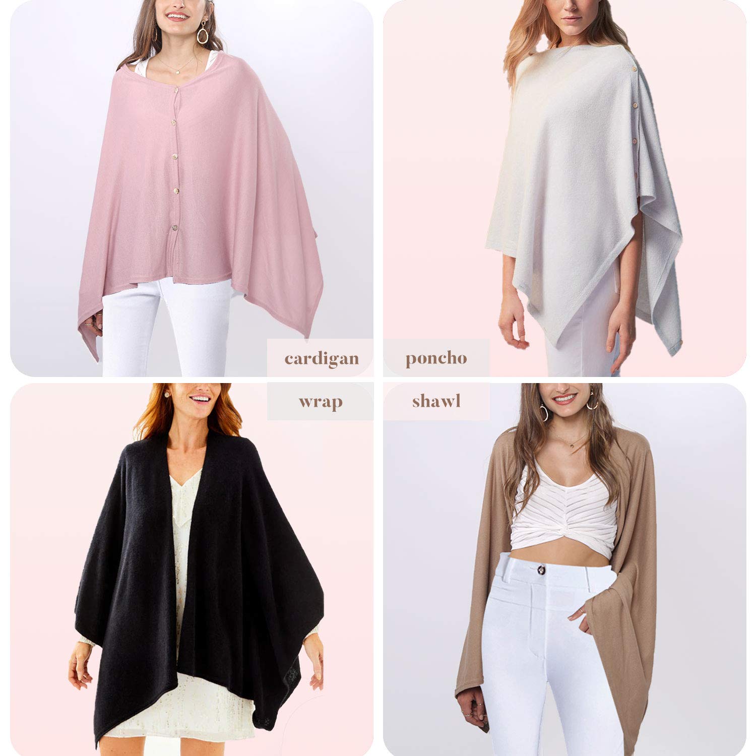 MissShorthair Women's Lightweight Knitted Scarf Poncho Sweater Cape Shawl Versatile Spring Summer Ponchos Wraps Black