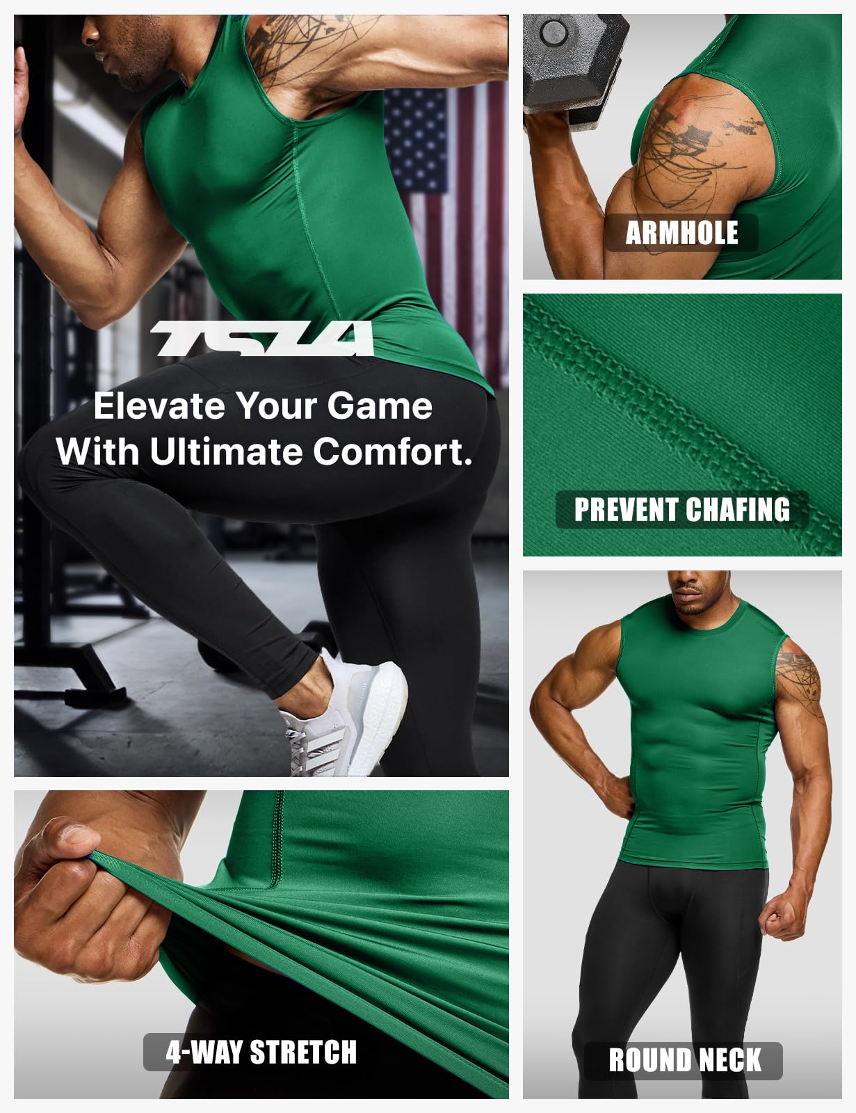 TSLA Men's Sleeveless Workout Shirts, Dry Fit Running Compression Cutoff Shirts, Athletic Training Tank Top, Active 3pack Sleevless Black/Charcoal/White, Medium