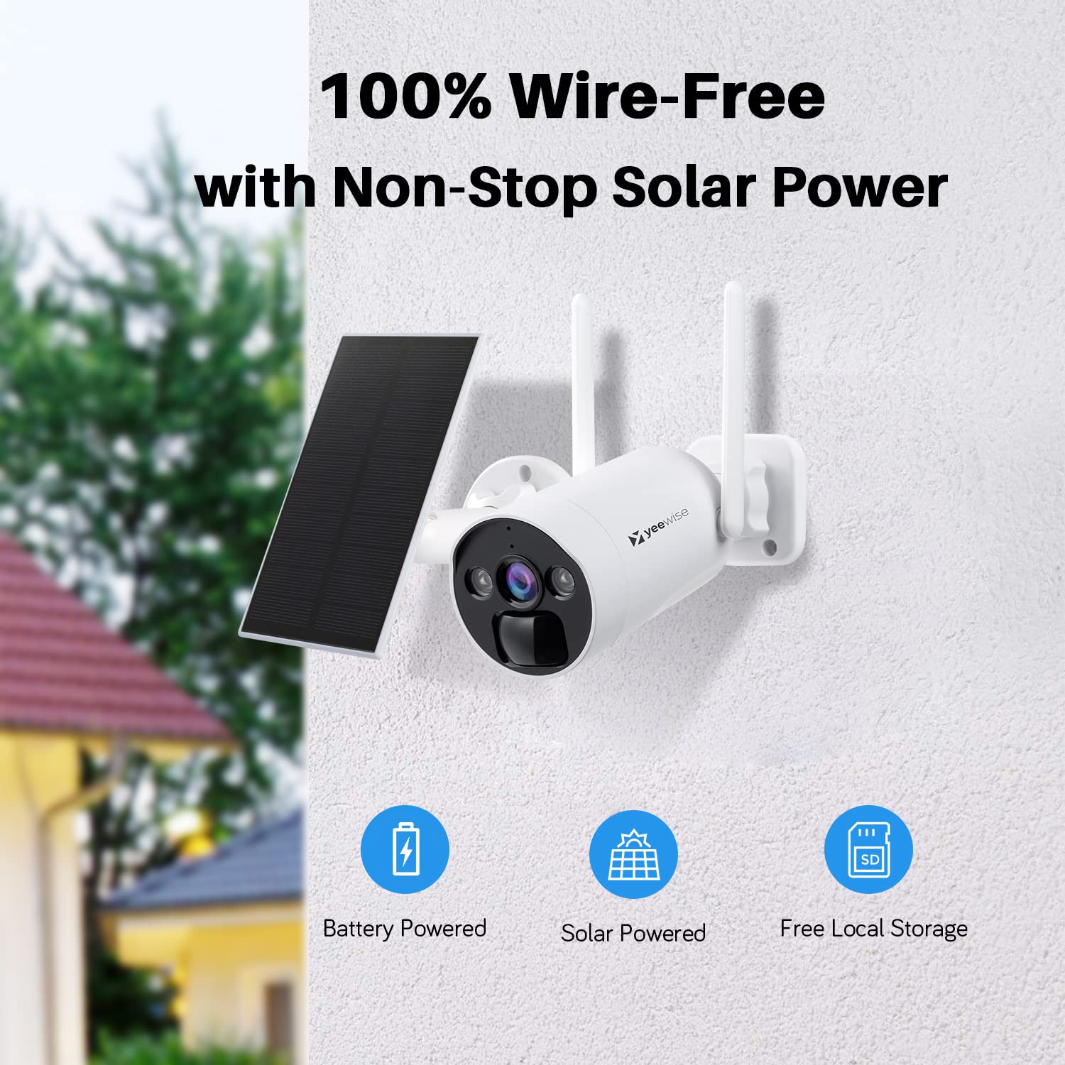 yeewise Solar Security Cameras Wireless Outdoor, 2K 4MP Home Security System, 4 Cameras Kit with Color Night Vision, Forever Power, Spotlight Camera, 10CH NVR with 64G Local Storage, No Monthly Fee