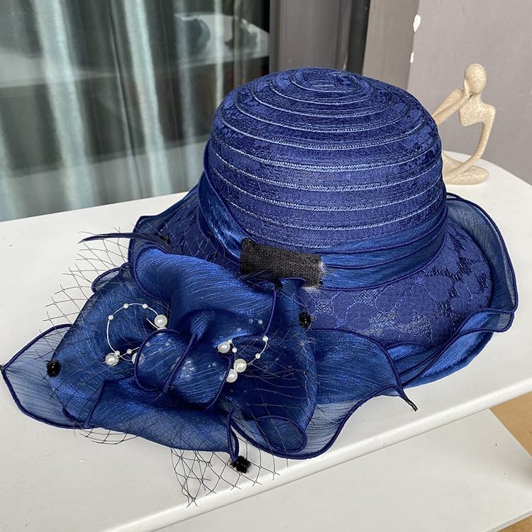 Women's Kentucky Hat Derby Church Dress Hat Fascinator Tea Party Hats Navy Blue