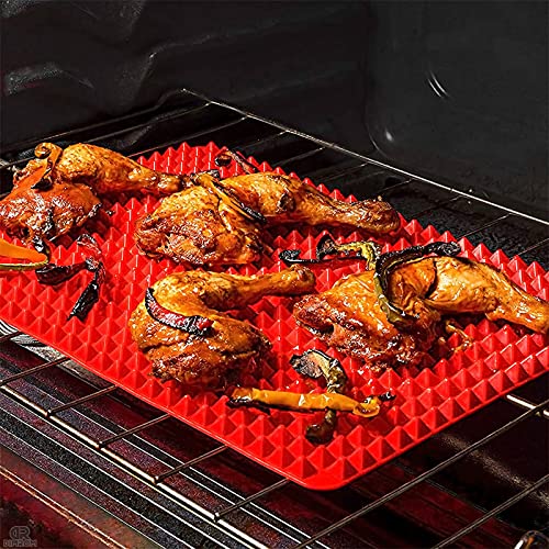 Silicone Baking Mat Red Pyramid - Nonstick Bakeware Microwave Bacon Cooker Pastry Mats Red BBQ Grill Mat Baking Supplies - 16 X 11'' Healthy Food Grade Silicone Mats For Kitchen Counter Grilling Mat