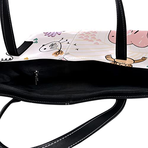 Women's Large Size Canvas Shoulder Bag Hobo Crossbody Handbag Casual Tote, Cartoon Animal Monkey Elephant Bird