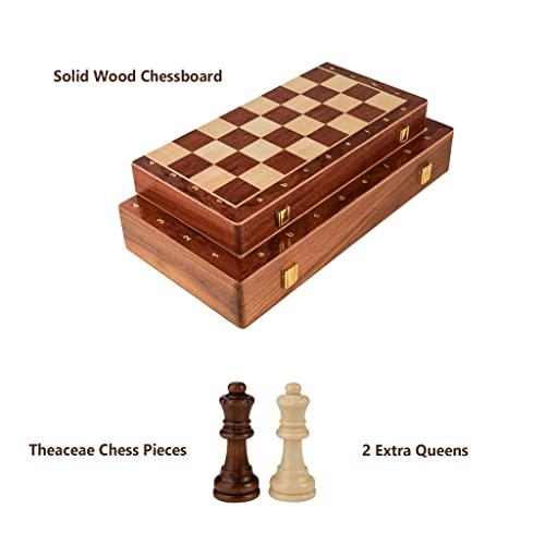 Wooden Chess Set Handmade Chessboard with 2 Extra Queens Folding Travel Board Chess Game Set for Family Party Activities