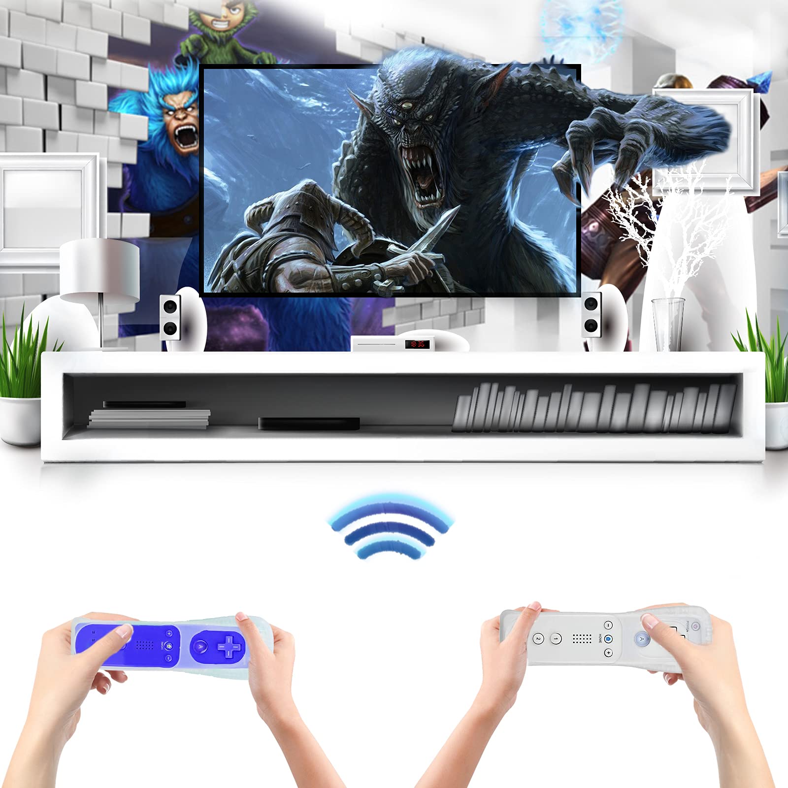 Soanufa Wii Controller compatible with Nintendo Wii and Wii U (White+Black+Deep Blue+Red)