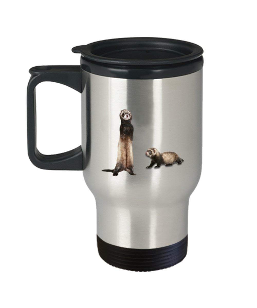 SpreadPassion Ferret Travel Mug - Funny Tea Hot Cocoa Coffee Insulated Tumbler Cup - Novelty Birthday Christmas Gag Gifts Idea