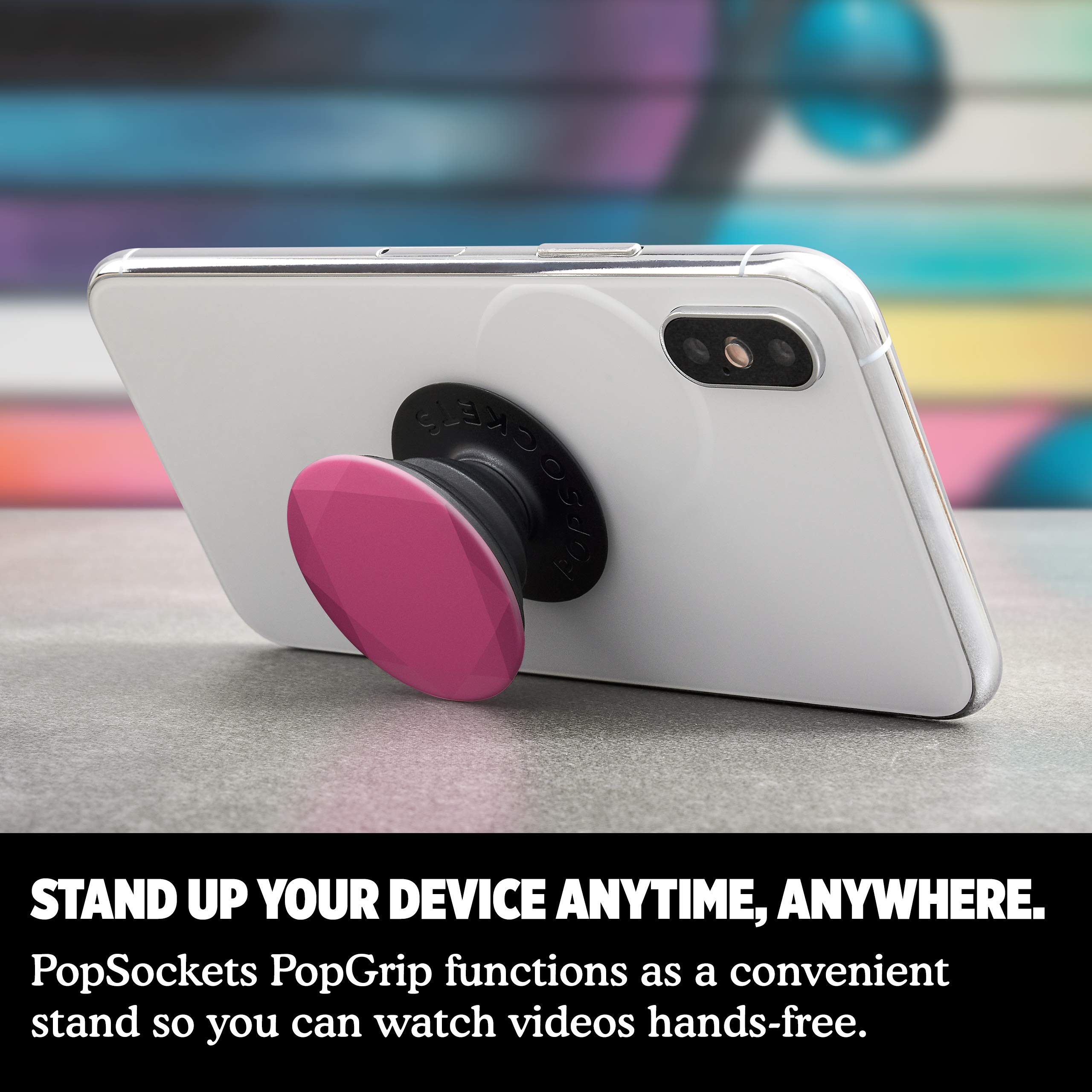 PopSockets PopGrip: Phone Grip and Phone Stand, Collapsible, Swappable Top, Metallic Diamond Plum Berry