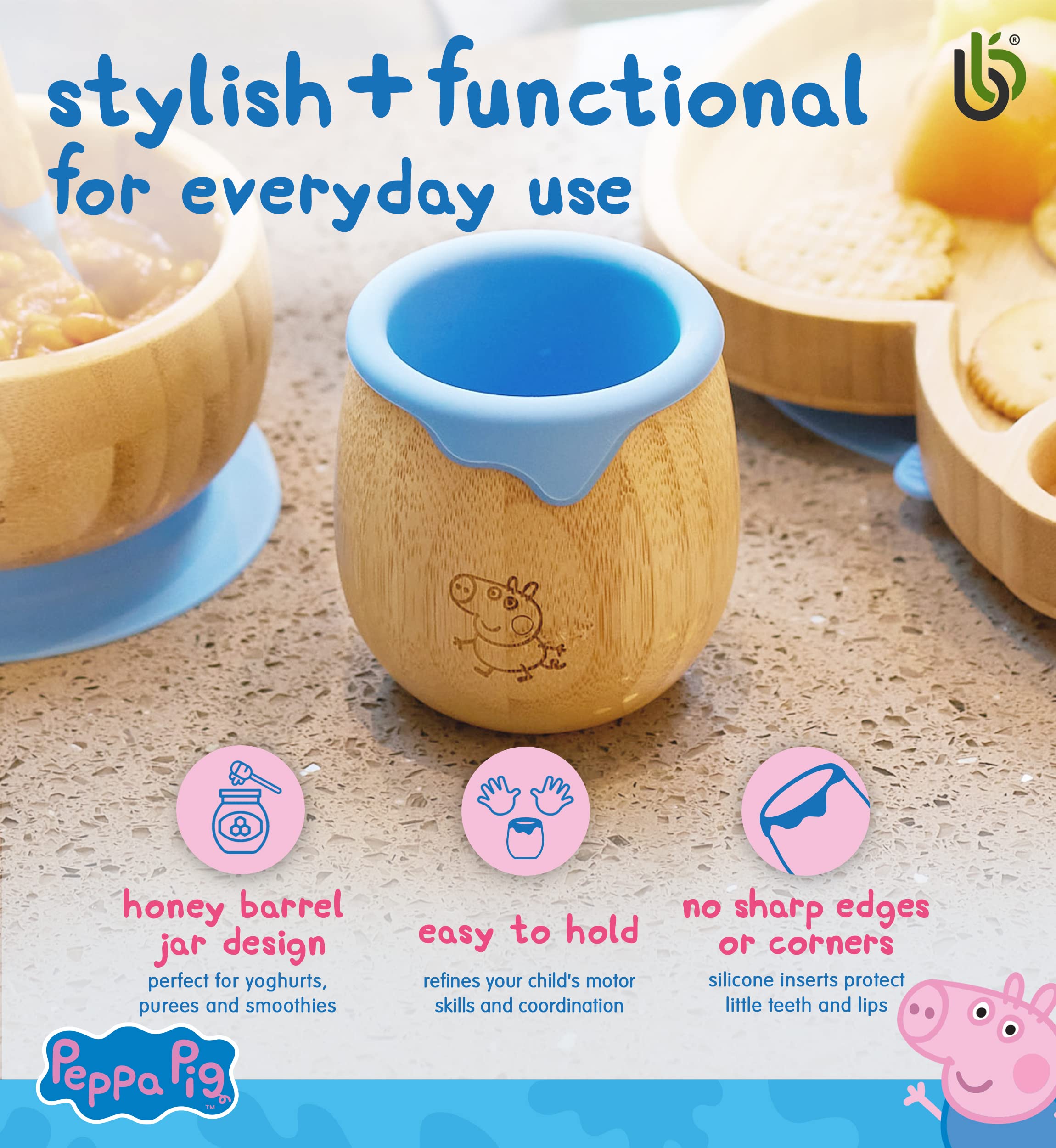 Peppa Pig Toddler Cup for Kids – 150ml Bamboo Cup for Baby with Silicone Liner | Transition Sippy Cup | Snack Cup | Ideal for Baby-Led Weaning | Promotes Drinking and Oral Motor Skills