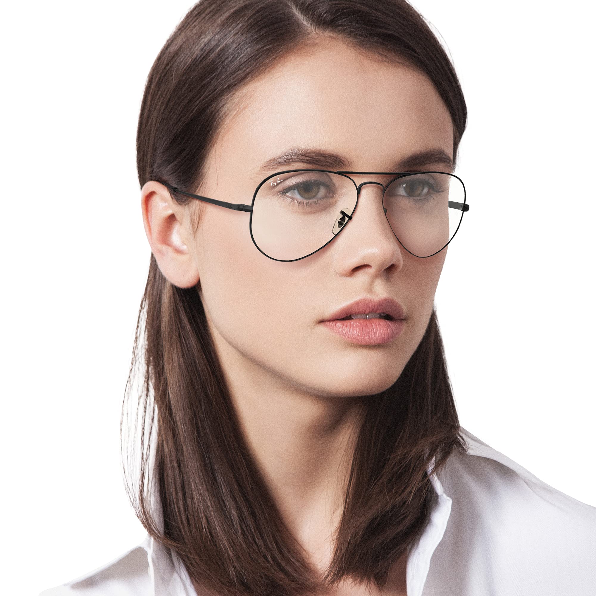 Ray-Ban Rb3689 Aviator Metal II Glasses, Black/Clear Blue Light Filtering, 62 mm