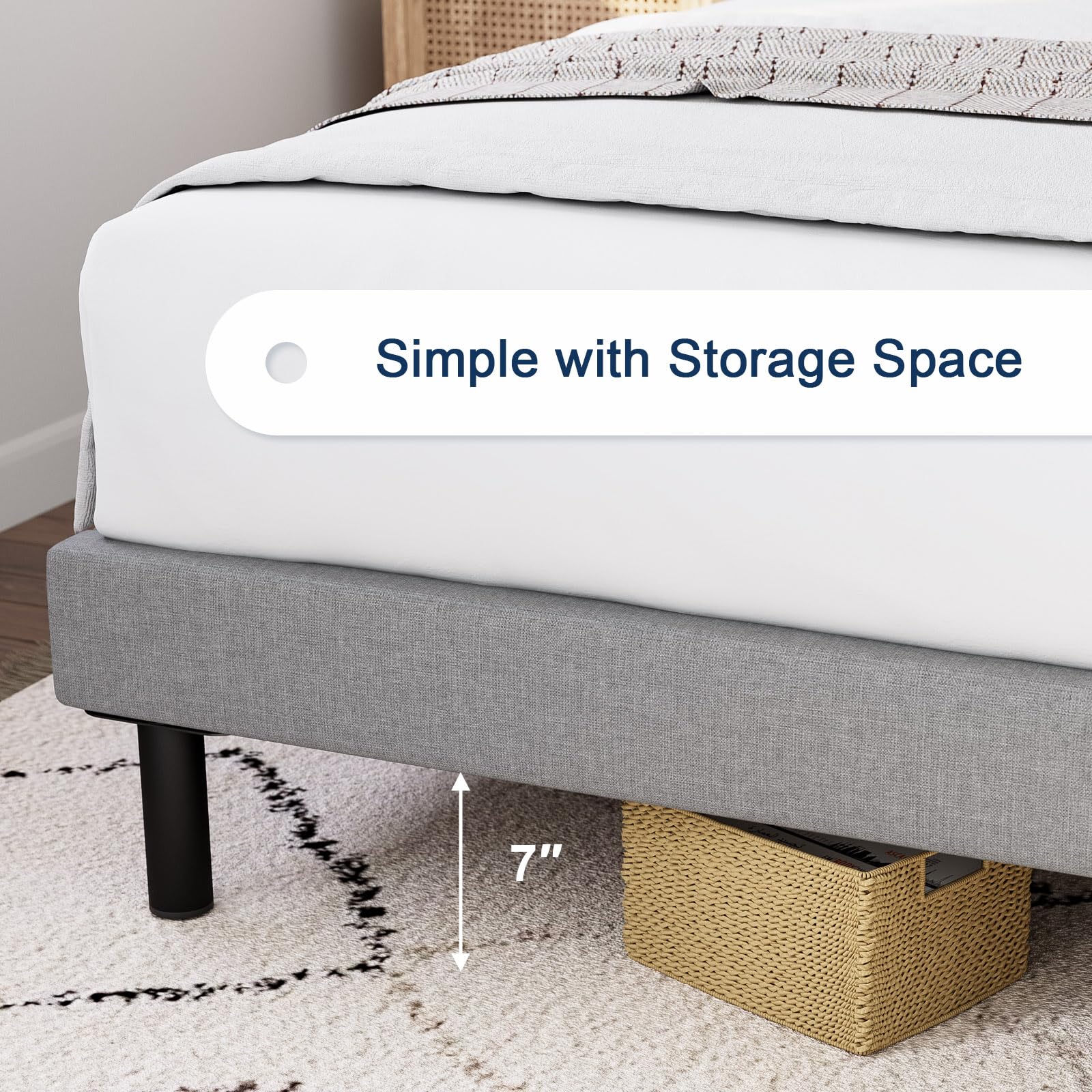 Molblly Full Size Bed Frame Upholstered Platform with Headboard and Strong Wooden Slats,Mattress Foundation,Non-Slip and Noise-Free,No Box Spring Needed, Easy Assembly,Light Gray