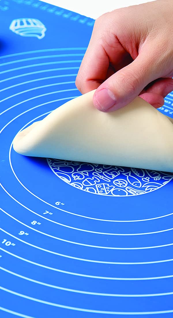 Silicone Baking Mat with Measurements - |Non Slip Non Stick| Pastry Rolling,Counter Mat,Dough Rolling Mat,Oven Liner,Fondant/Pie Crust Mat (25" x 18 ", blue)