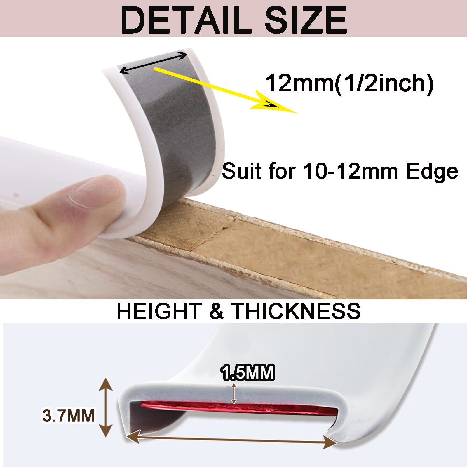 U-Shape Edge Banding,Soft Silica Gel Self Adhesive Veneer Edge Banding,Edge Bumper Guards,Collapsible Edge Protector,Counter Edging for Cabinet Repair,Furniture Protection (White,U9mm*3m)