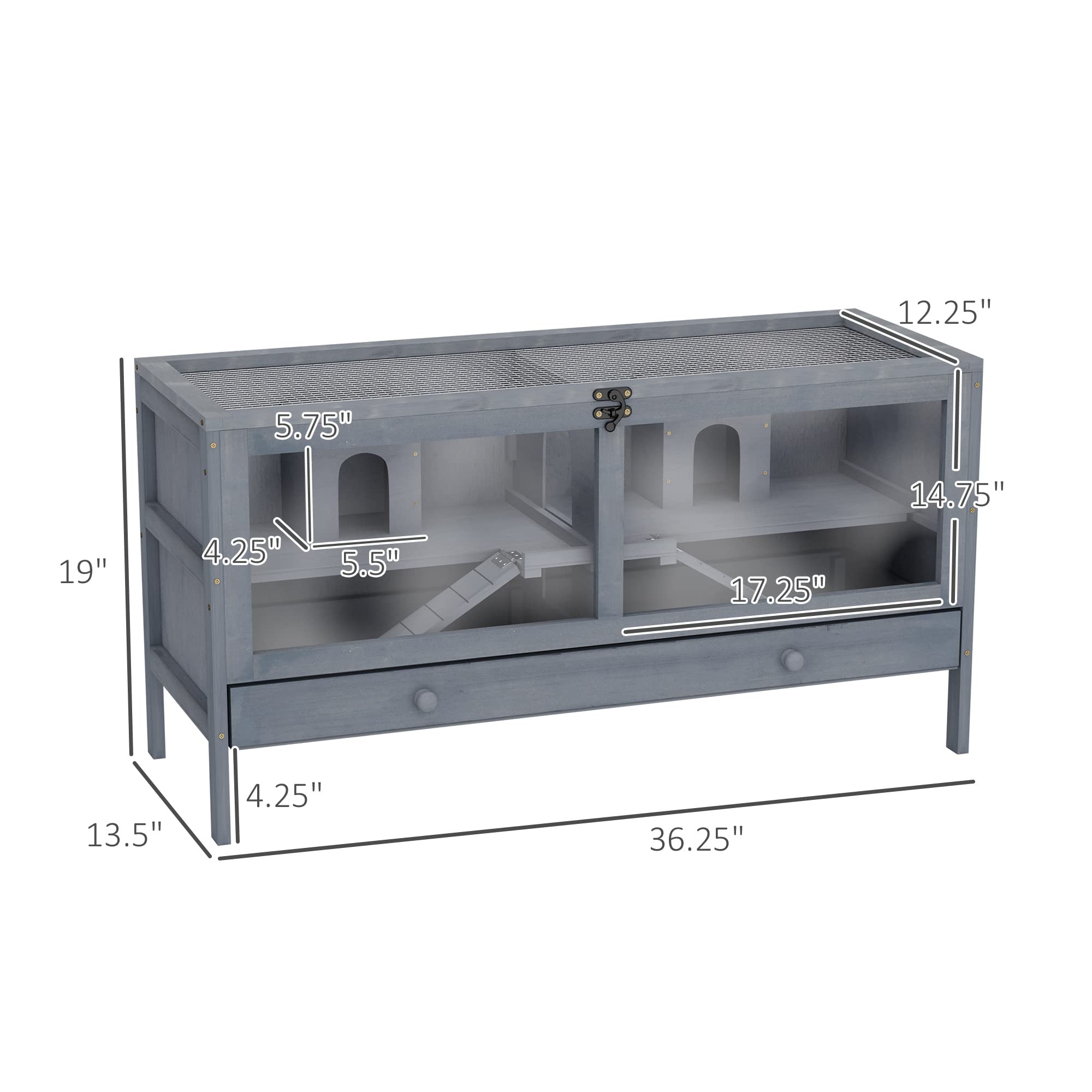 PawHut 2 Tiers Wooden Hamster Cage Mice and Rat House Small Animal Habitat with Double Room and Pull-Out Tray