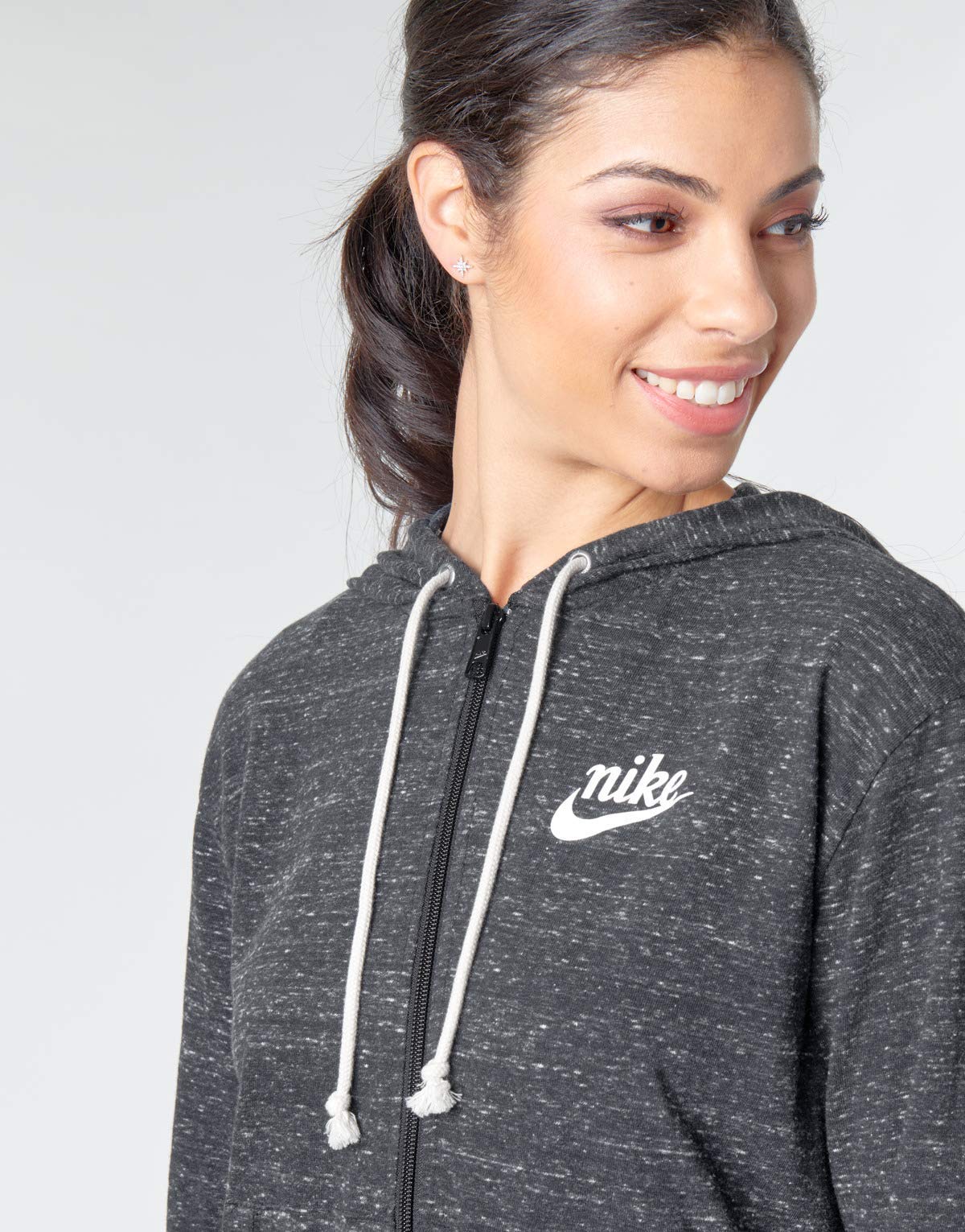 Nike Women's Sportswear Gym Vintage Full-Zip Hoodie , Black/(Sail), Medium