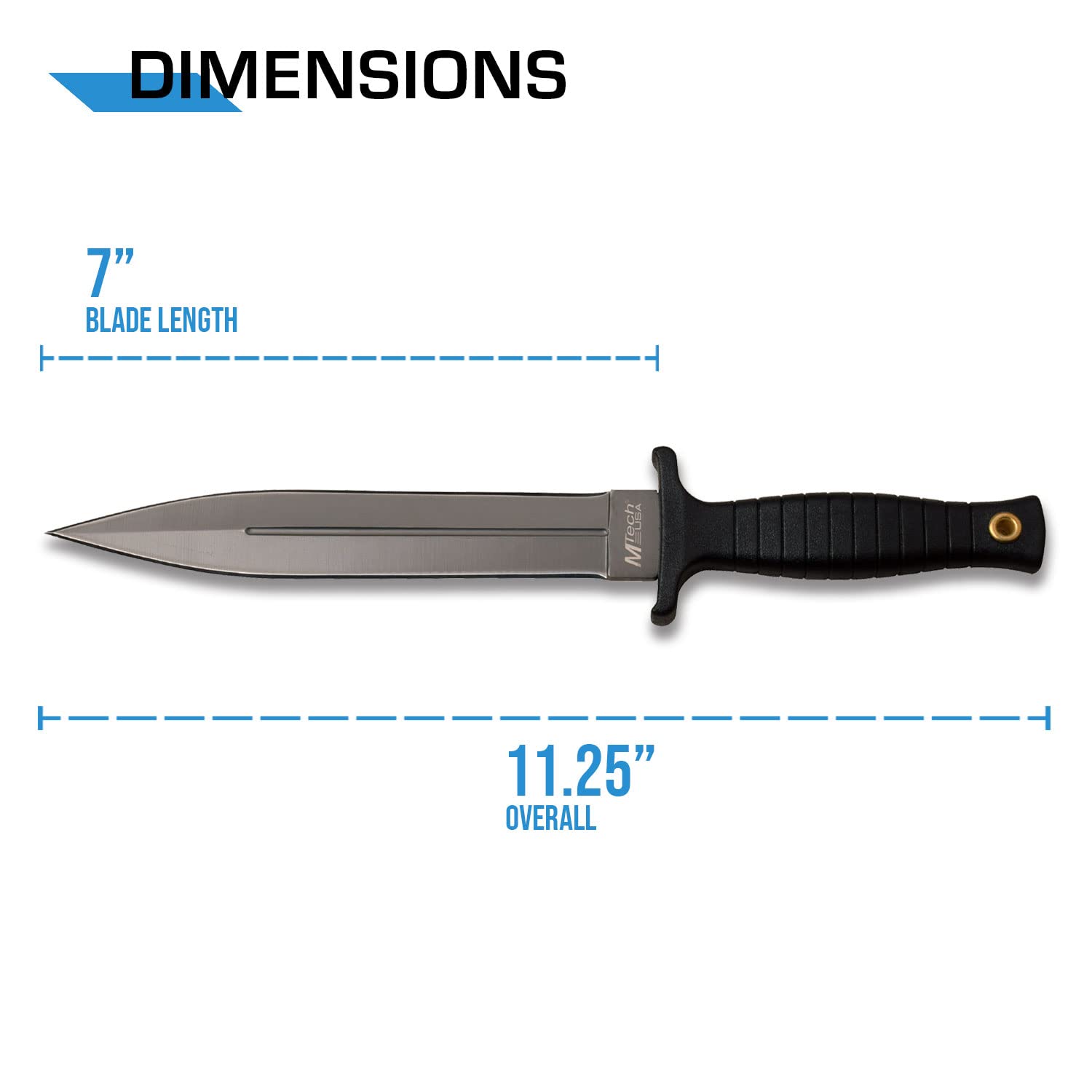 MTech USA – Fixed Blade Knife – Grey TiNite Coated Stainless Steel Blade with Black ABS Handle, Includes Black Nylon Sheath - Hunting, Camping, Survival, Tactical, EDC – MT-20-77GY