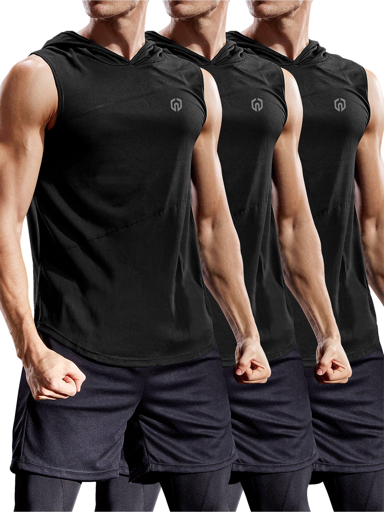 NELEUS 3 Pack Workout Athletic Gym Muscle Tank Top with Hoods,5036,Black,Grey,Navy Blue,US 2XL,EU 3XL