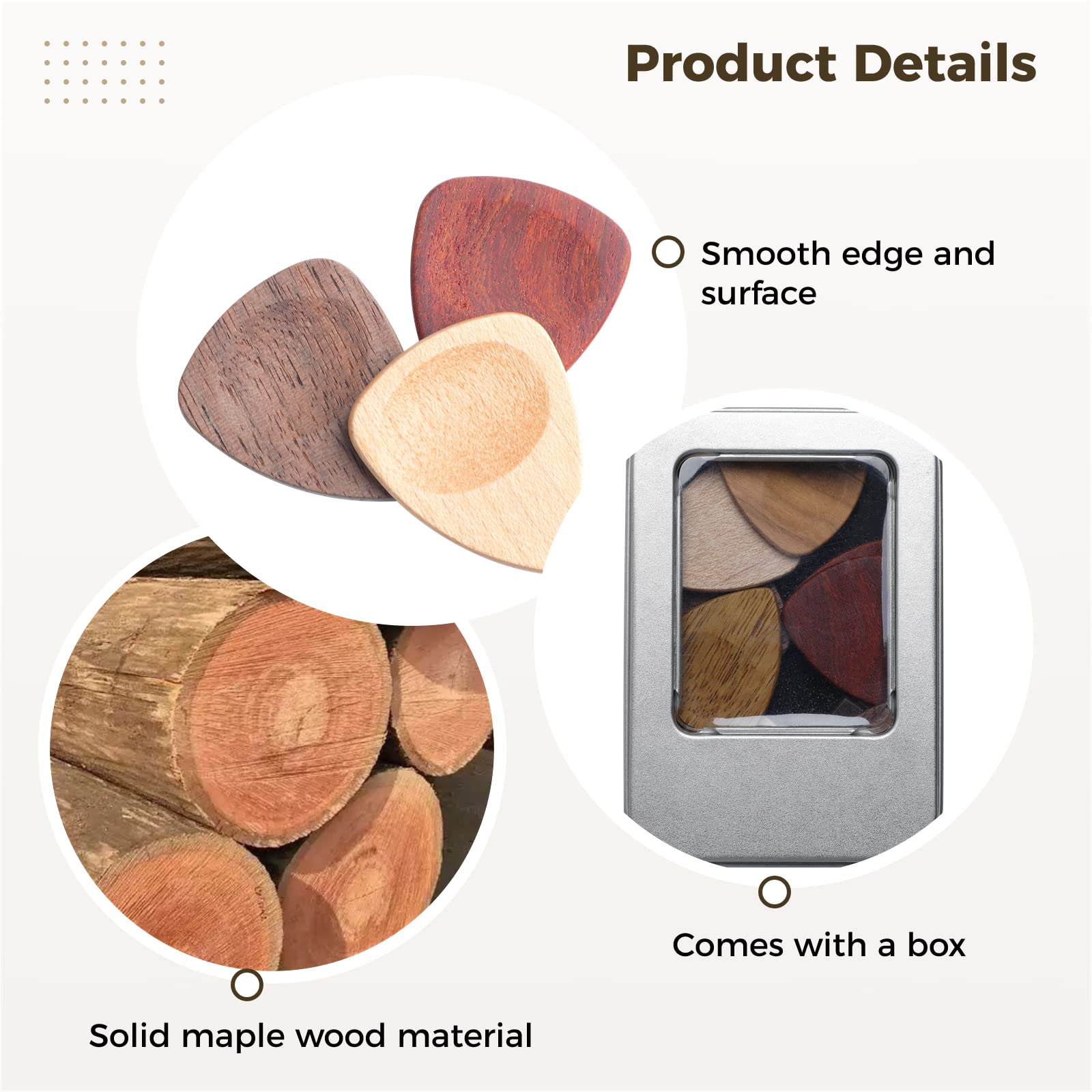 Wooden Guitar Picks, 10pcs Wooden Collector Engraved Guitar Pick Box Classical Triangle Guitar Picks for Acoustic, Classical, Electric, Bass Guitar