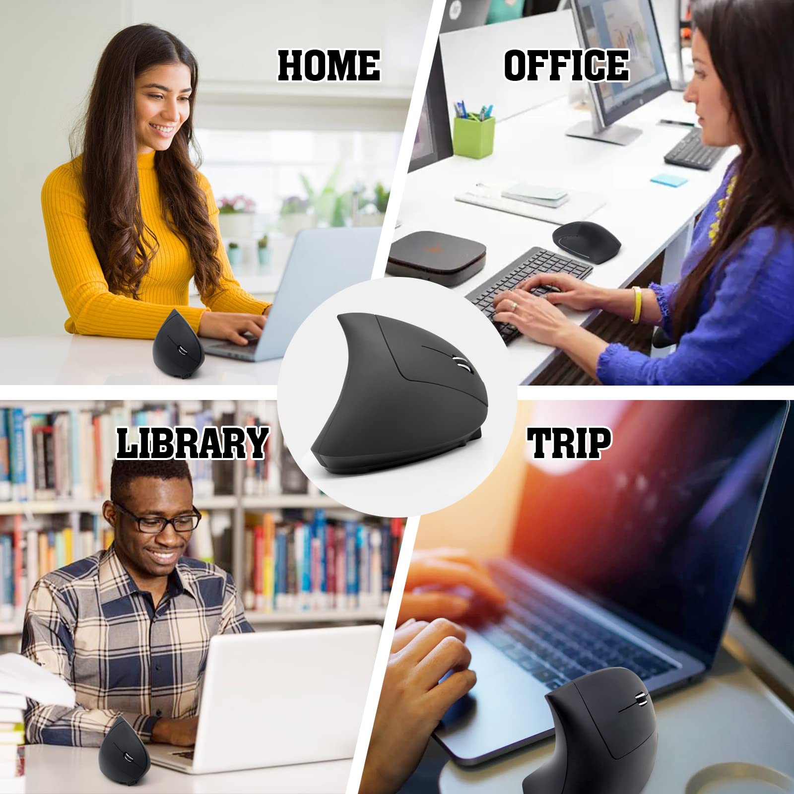 VEGCOO Vertical Wireless Mouse, 2.4GHz Rechargeable Ergonomic Mouse, Optical Mice with Comfortable Frosted Texture, 3 Adjustable DPI Office Computer Mice Compatible with PC,Desktop,Laptop