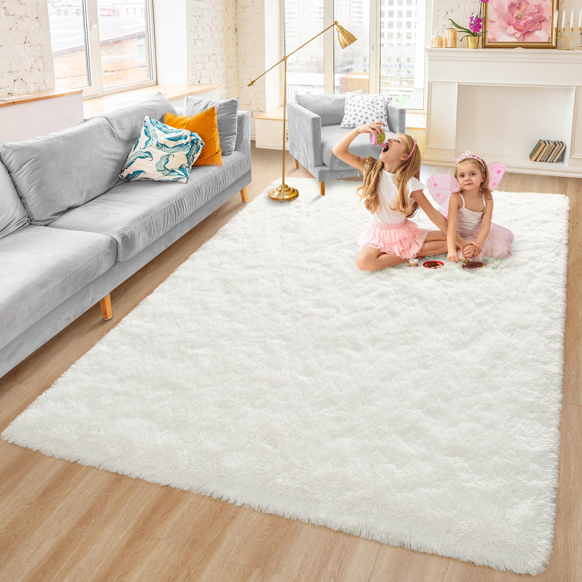 Rostyle 4x6 Fluffy Cream White Rugs for Bedroom,Shaggy Bedroom Carpet,Thick Area Rugs for Living Room,Fuzzy Dorm Rug,Soft Indoor Floor Rug for Kids Room Decor Aesthetic