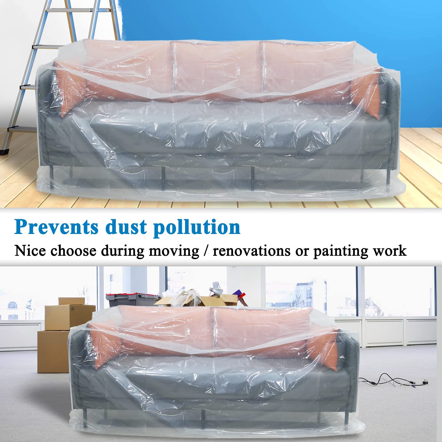 Plastic Couch Cover,Waterproof Sofa Cover,Garden Furniture Protector for Moving and Long Term Storage,68" Wx42 D