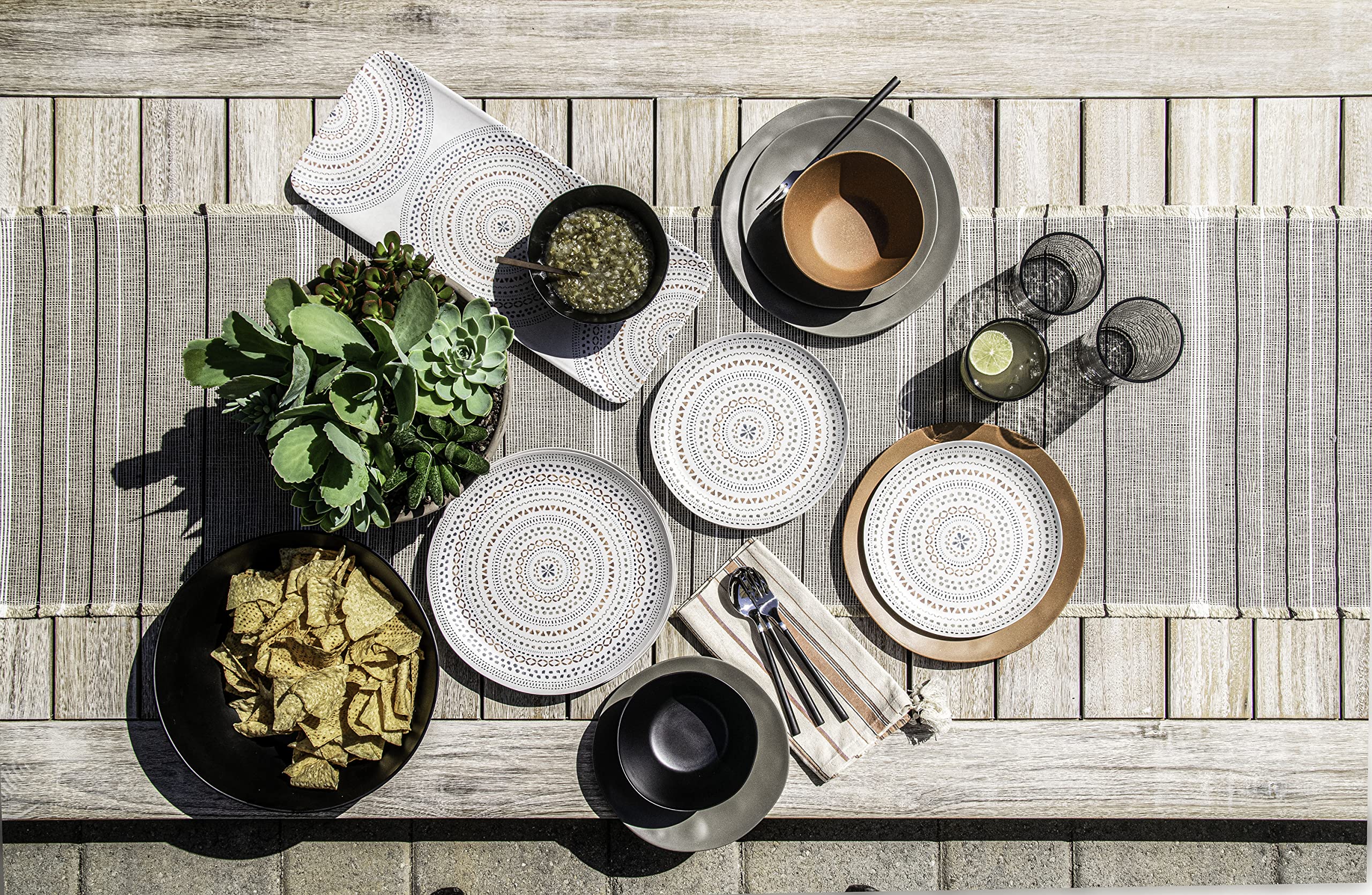TarHong Planta Artisan Solids Low Bowl, Planta (Majority Plant Based with Melamine Binder), Shatterproof, Indoor/Outdoor Entertaining, Matte Birch, Set of 6